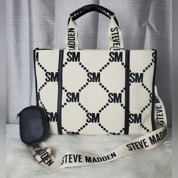 Steve Madden | Bags | Steve Madden Creamblack Bsantam Tote Crossbody ...